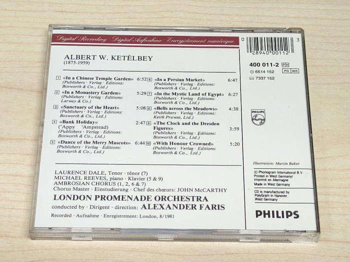 【駱克二手古典CD】KETELBEY ALEXANDER FARIS 德國銀圈版 專輯頁&封底黃斑 外殼側邊貼紙 小刮傷 不影響播放 無 ...
