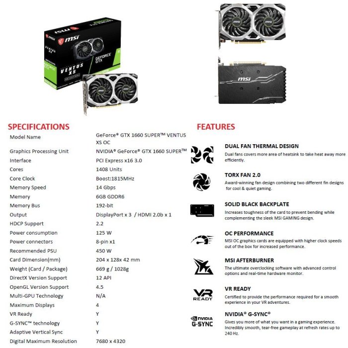 微星 MSI GTX 1660 SUPER VENTUS XS OC 6G PCI-E顯示卡 [公司貨] | Yahoo拍賣