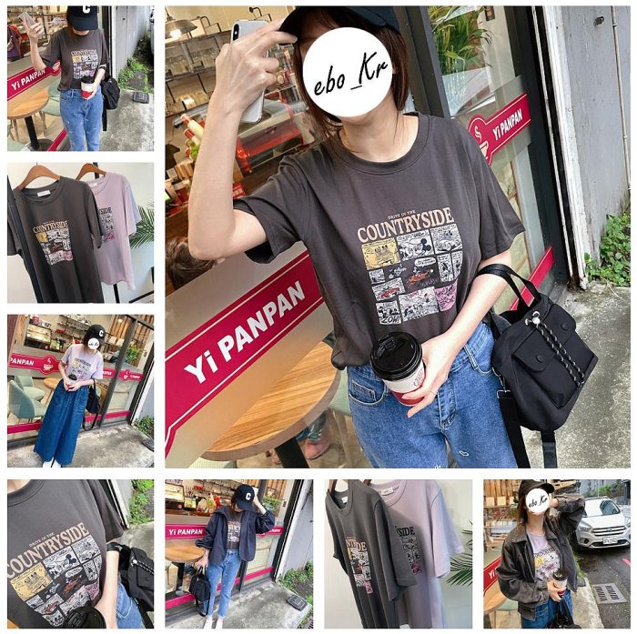 ＊EBO_KR＊韓 超可愛復古漫畫手稿米奇T | Yahoo拍賣