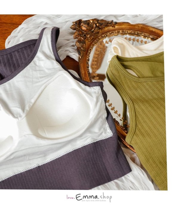 EmmaShop艾購物-韓妞必備單品-條紋削肩美背背心/含罩杯/可單穿/通勤族秋冬穿搭單品/短版上衣 | Yahoo拍賣