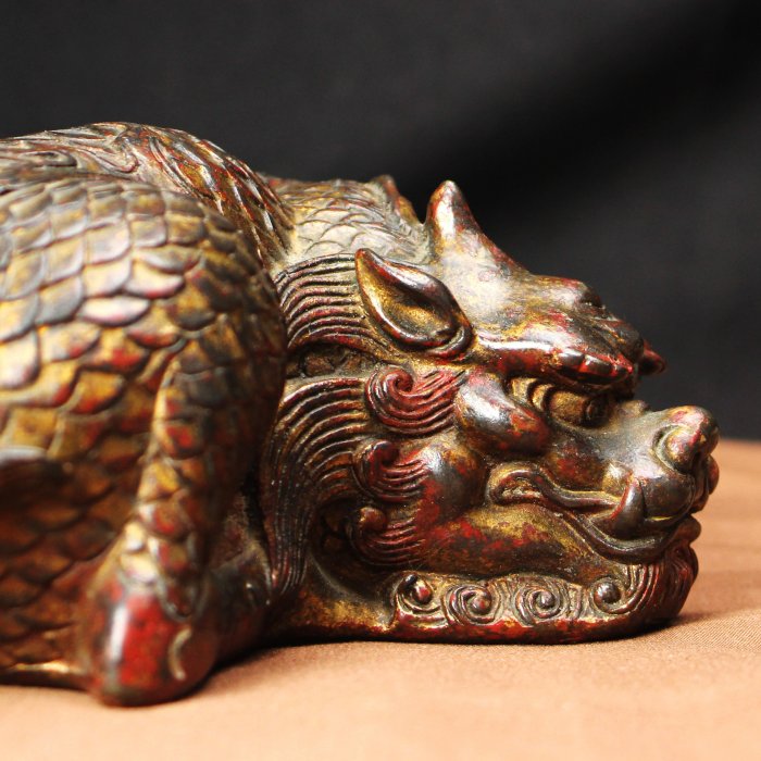 【桑園の】老銅胎 鎏金 上古神獸 麒麟 造像 封底銅像 1020g 底有款 (委託品) Q 7029 A01 | Yahoo拍賣