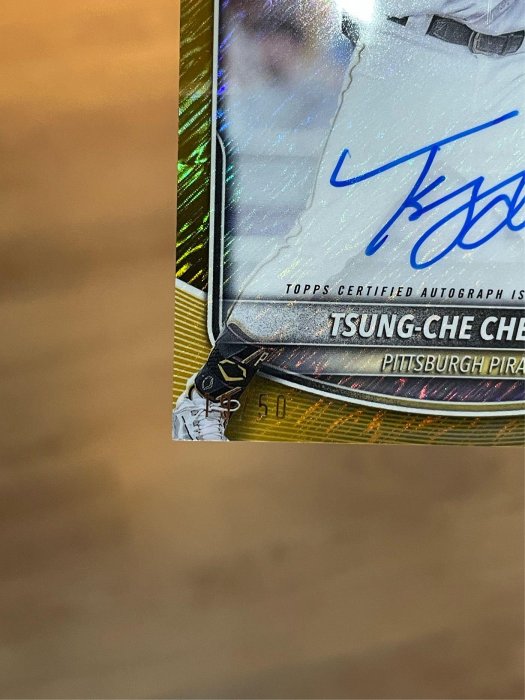 鄭宗哲 CHENG 2025 Bowman 1st Chrome Gold Shim. RC AUTO /50 預約經典賽、海盜游擊台將新人金亮簽名卡 (新殼 | Yahoo拍賣
