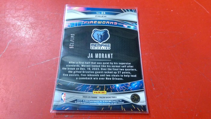 J45】24-25 Prizm【Ja Morant】限量125張 冰鑽藍亮 Fireworks特卡 | Yahoo拍賣