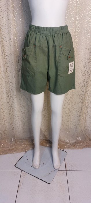 Af522韓國 腰鬆緊秋香綠色大口袋休閒短褲M-L | Yahoo拍賣