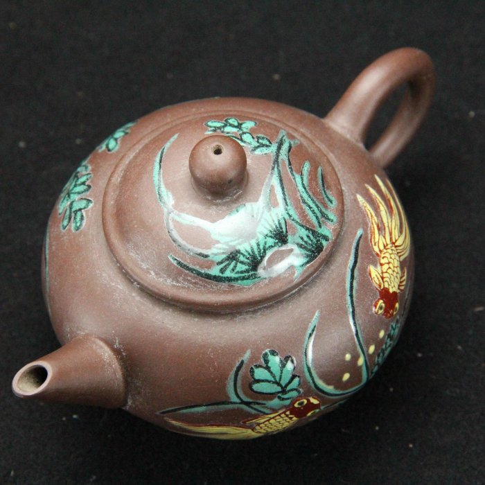 【桑園の】早期 中國宜興 紫砂壺 手繪水草金魚琺瑯彩 泡茶壺 茶壺 底款 K 7204 | Yahoo拍賣