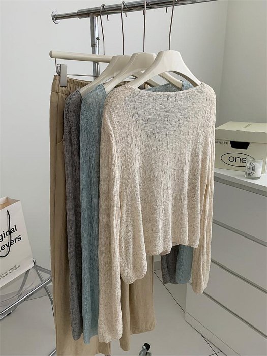 YOHO 天絲亞麻V領針織衫外套 實拍溫柔復古百搭天絲亞麻V領針織衫外套 防曬開衫 (DXQ0024) | Yahoo拍賣