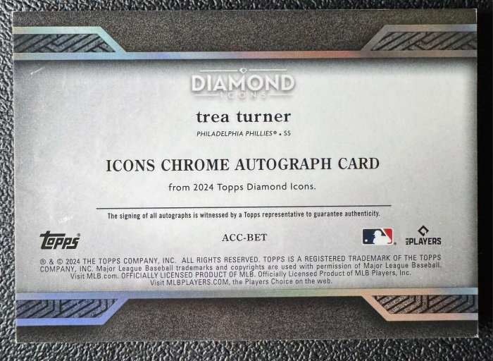 費城人Trea Tuner 2024 Topps Diamond Icons 卡面簽 （限量25張） | Yahoo拍賣