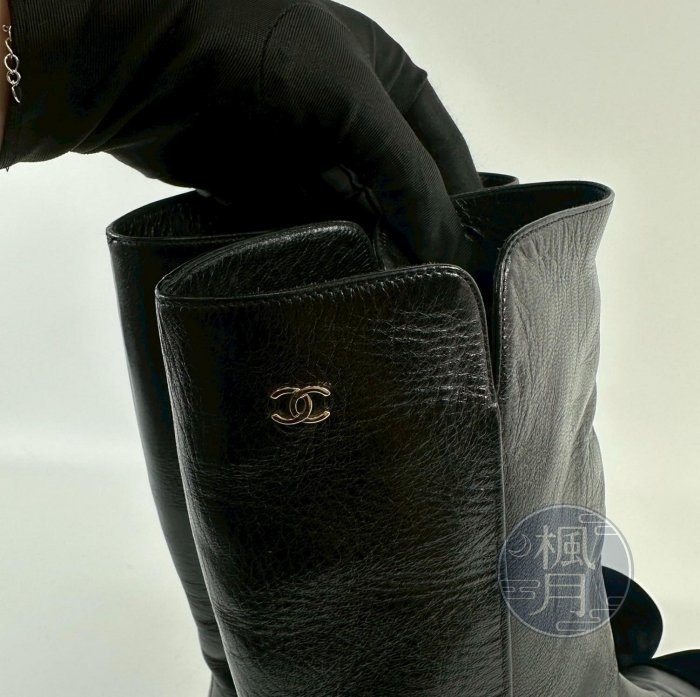 【一元起標 07/19】 CHANEL G26478 黑 天鵝絨 圓頭皮靴 #37.5E | Yahoo拍賣