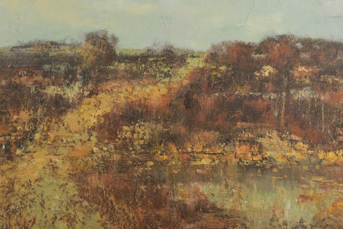 《玖隆蕭松和 挖寶網L》油畫框 風過秋原 秋野小徑 鄉間景色 風景油畫 有款 藝術擺件 (10198) | Yahoo拍賣