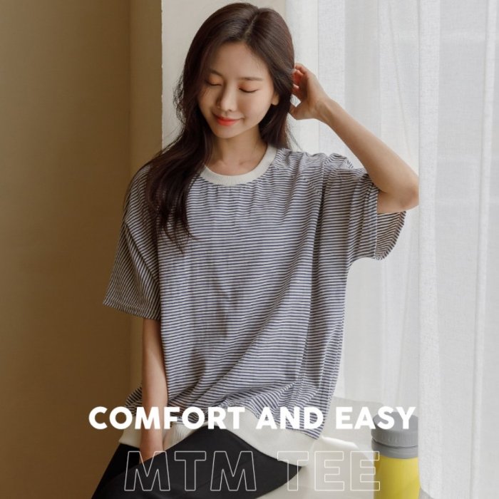 Bellee 正韓 下擺撞色條紋長版棉上衣 (3色) 【0412-71】 | Yahoo拍賣