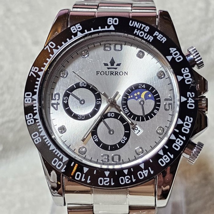 【一元起標】【精品廉售/手錶】潮牌Fourron 三眼 高端石英男士錶/原裝精鋼錶帶*高價好錶*很新美品 | Yahoo拍賣