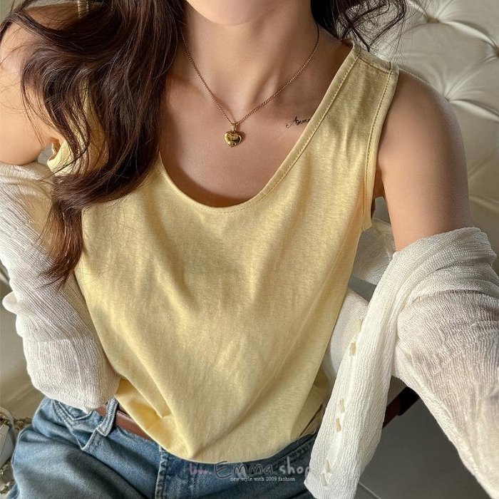 EmmaShop艾購物-韓國同步上新-日韓妞必備單品-早春寬鬆傭懶風百搭背心/內搭 | Yahoo拍賣