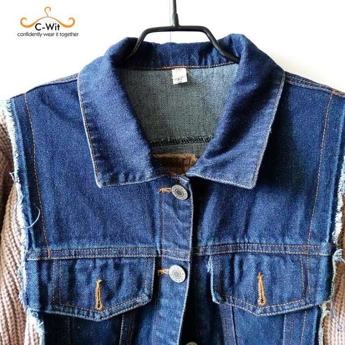 一元起標～當 我 們 在 衣 起C-WIT＊╯全新韓國製牛仔單寧拼接針織外套 | Yahoo拍賣