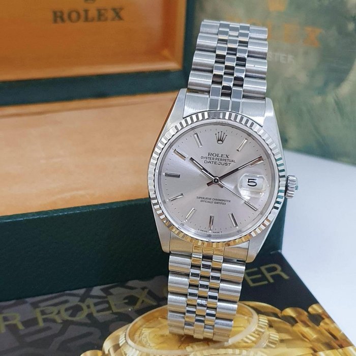 【大眾名錶】ROLEX 勞力士 16234 Datejust 經典不敗 太陽圈 銀色T柱面盤 G054 | Yahoo拍賣