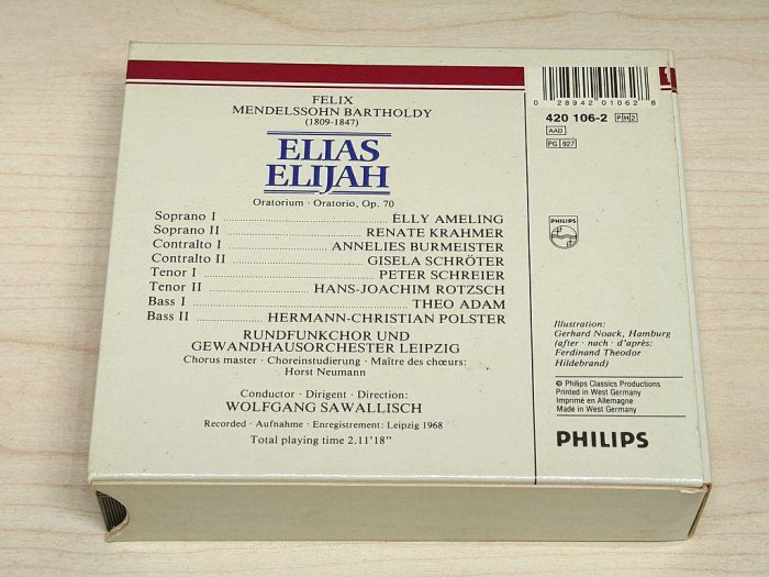 【駱克二手古典CD】MENDELSSOHN SAWALLISCH 厚盒2CD 西德銀圈版BY PDO 解說&紙盒黃斑 封底微污漬 CD1多處透光 無IFPI | Yahoo拍賣