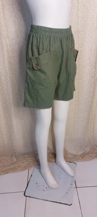 Af522韓國 腰鬆緊秋香綠色大口袋休閒短褲M-L | Yahoo拍賣