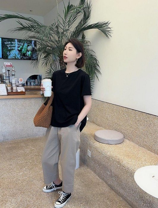 Hello V 正韓 設計感笑臉小標鬆緊腰寬鬆休閒褲*黑卡其*【S0608-136】 | Yahoo拍賣