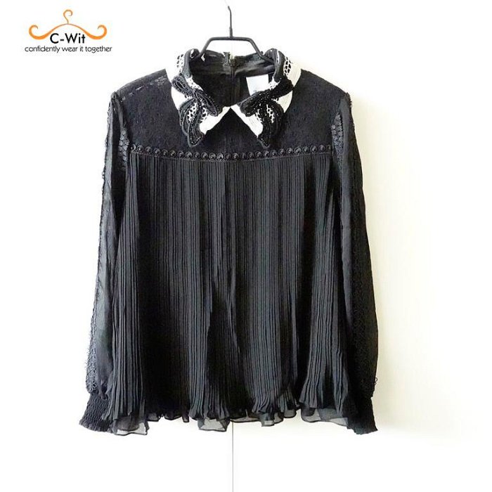 一元起標～當 我 們 在 衣 起C-WIT＊╯全新專櫃NEEDED後拉鍊百摺設計上衣9號 | Yahoo拍賣