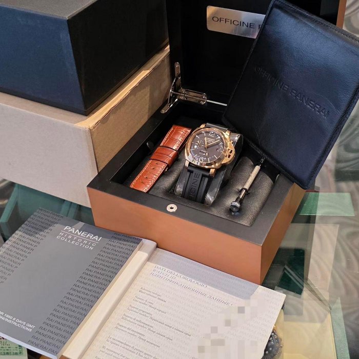 【個人藏錶】 PANERAI 沛納海 PAM289 18k黃金材質 圓弧型藍寶石鏡面 8日動能顯示 三明治面盤 日期窗 P.2002手上鍊機芯 ...