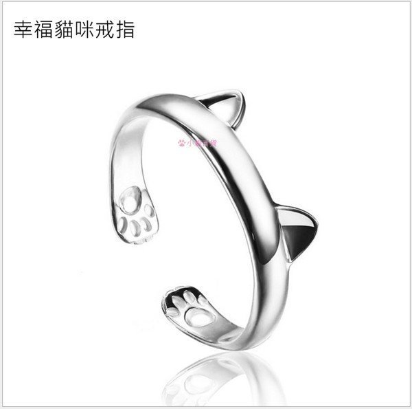 B349．幸福貓咪戒指情侶對戒 男女對戒 無分戒圍 開口設計可調整大小 銀飾手飾水鑽情人戒指指環首飾配件女飾品送禮告白 | Yahoo拍賣