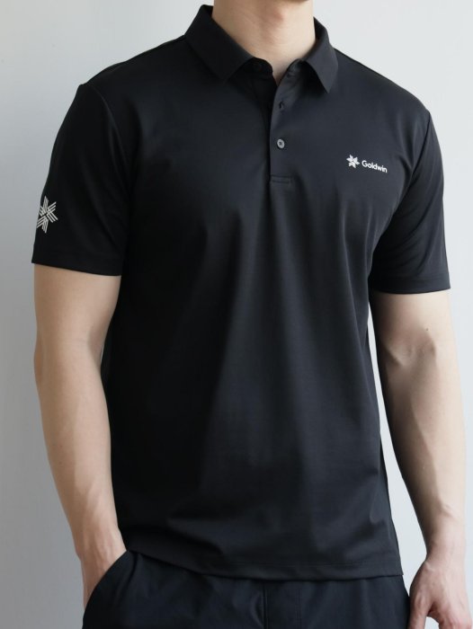 25mart【一元起標】日本 Goldwin 男 胸前手臂印花 輕薄彈性快乾 短袖 POLO衫 黑色 4 | Yahoo拍賣
