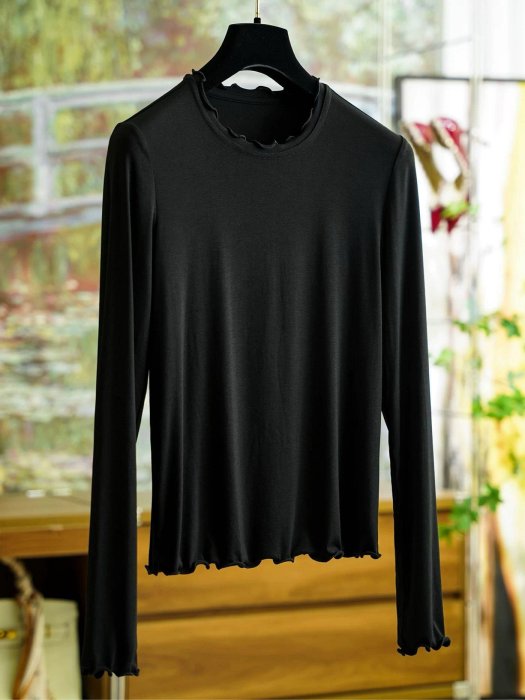 巴黎小時光一間外貿老店 ️ 苣親膚~老客都懂~人手必入2件！ 木耳邊領輕薄百搭打底衫 0728 YT | Yahoo拍賣