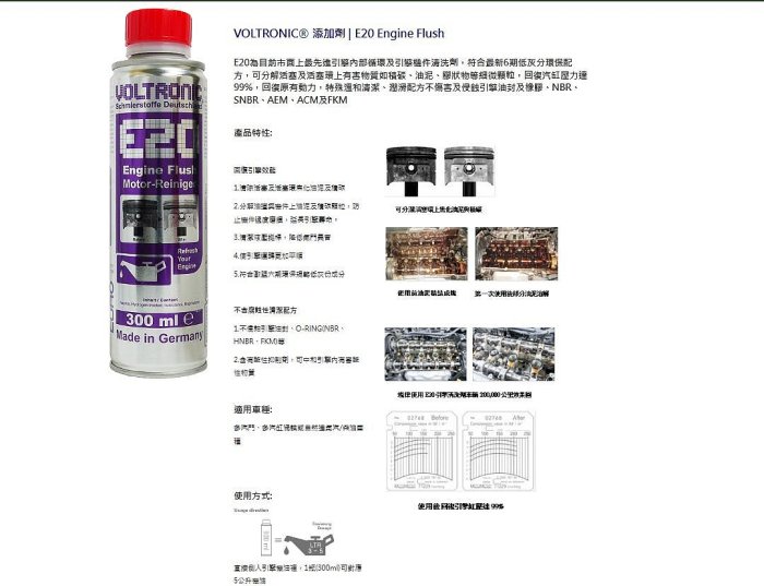 油購站 免運 附發票 德國 VOLTRONIC 摩德 E20 引擎清洗劑 300ML 台灣公司貨 | Yahoo拍賣