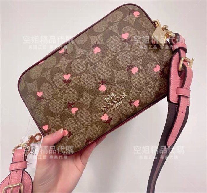 空姐代購 COACH 3239 蔻馳熱賣新款 雙拉印花 相機包 單肩斜挎女包 側背包 小清新風格 愛心印花 附購證 | Yahoo拍賣