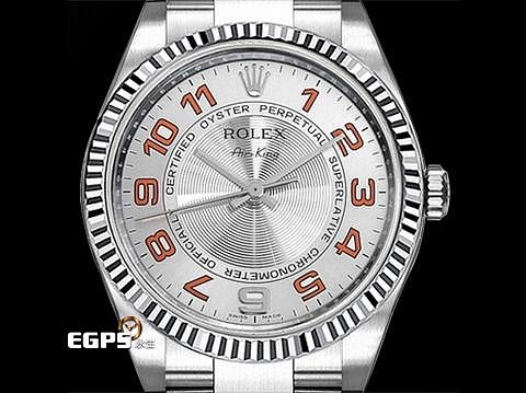 ROLEX 勞力士 Air-King 114234 蠔式恆動 空中霸王 橘色阿拉伯數字時標 同心圓雕紋銀色面盤 FZP4717 | Yahoo拍賣