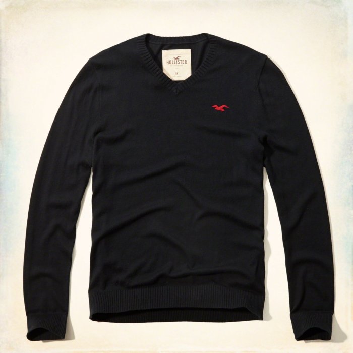 美國百分百【全新真品】Hollister Co. HCO 海鷗 V領 素面 毛衣 針織衫 線衫 黑色 L號 E628 | Yahoo拍賣