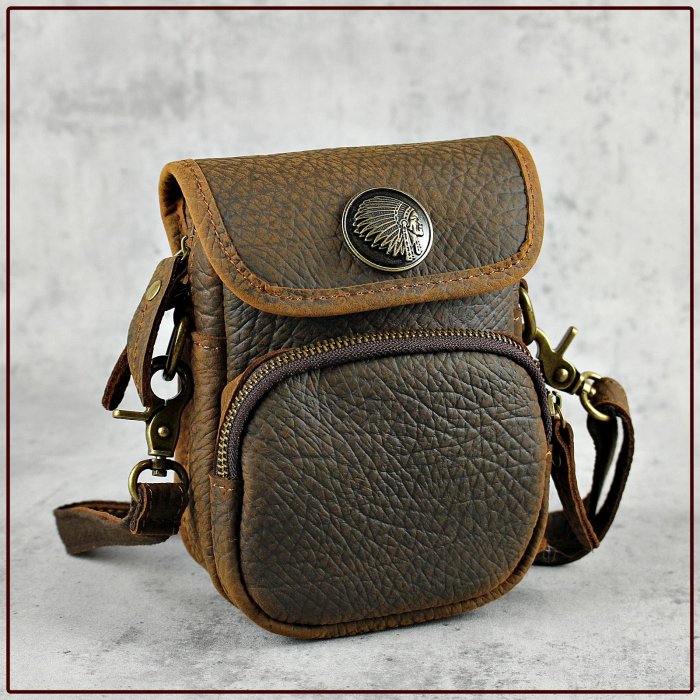 【桑園の】頂級皮質 瘋馬皮 頭層牛皮 復古擦色 帥氣中性 腰掛包 斜背包 兩用 D 6367 | Yahoo拍賣