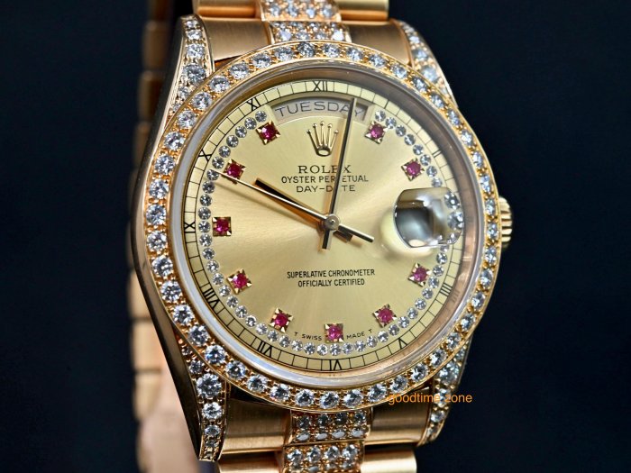 [現貨]ROLEX 勞力士 18388 DAY-DATE 原裝LR 紅寶鑽面 原鑲鑽圈鑽腳 精鑲鑽帶 LRB329 18238 118238 ...