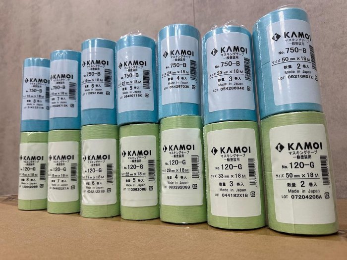 萬大油漆 ＠ 日本進口 KAMOI TAPE 紙膠帶 貼布 藍綠 各尺寸 整盒販售 ☞ 附發票 歡迎刷卡 | Yahoo拍賣