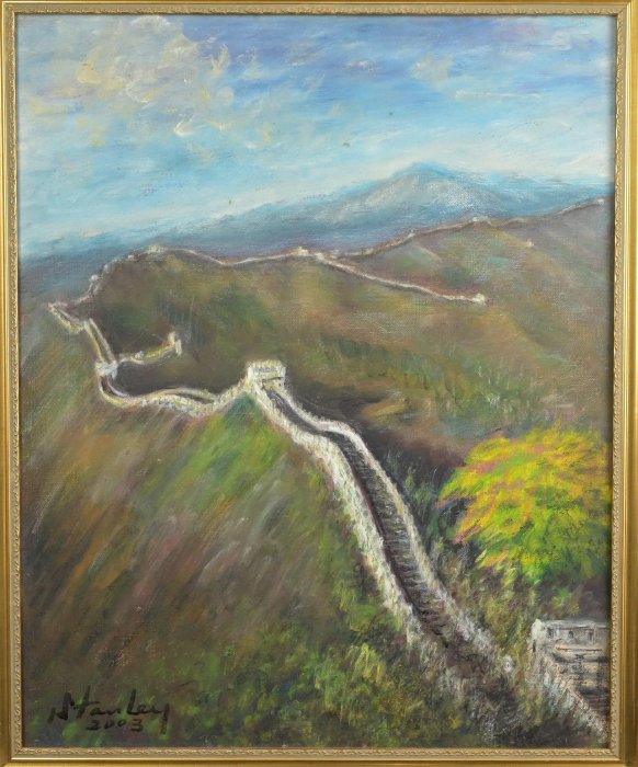 《玖隆蕭松和 挖寶網L》木框 黃士嘉 2003 長城秋望 萬里長城 風景油畫 藝術品擺飾 (10712) | Yahoo拍賣