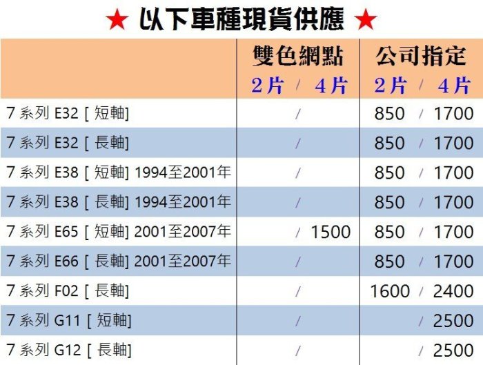 公司指定晴雨窗,BMW,E32,E38,E65,E66,F02,G11,G12 | Yahoo拍賣