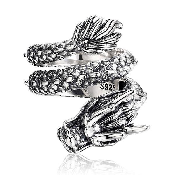 QBOX 》FASHION 飾品【TSR5612203】精緻個性復古霸氣蟠龍S925純銀戒指/開口戒指 | Yahoo拍賣