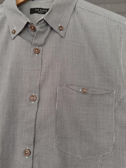 英國倫敦品牌 Ted Baker 黑白細格子格紋灰色純棉長袖襯衫上衣-男 | Yahoo拍賣