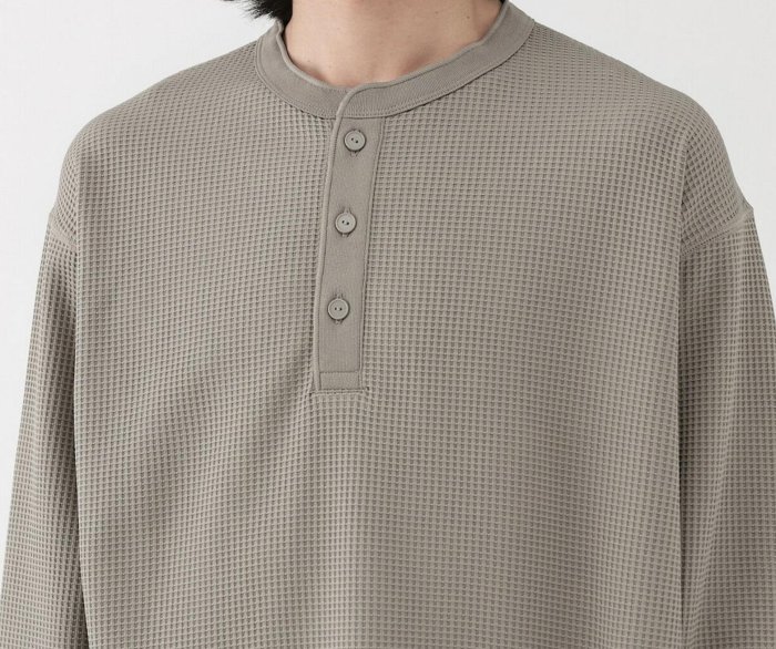 ＊一元起標無底價＊全新專櫃真品MUJI無印良品 運動時尚男2025秋季新款walker系列灰銀色抗UV速乾鬆餅紋長袖亨利領素色長T素面T/M號 | Yahoo拍賣