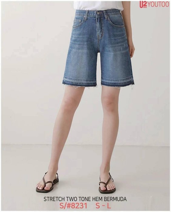 $尋寶小舖$ 25正韓直送U2夏新款 薄料材質鬆緊腰扣6分左右丹寧牛仔短褲#8231特價 | Yahoo拍賣