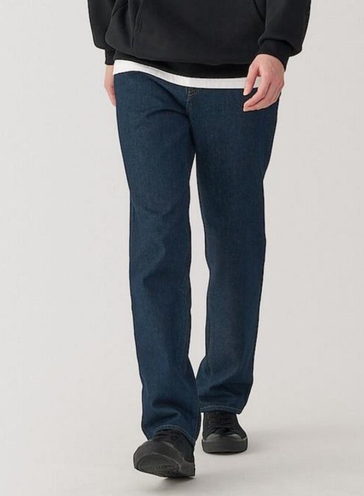 ＊一元起標無底價＊全新專櫃真品MUJI 2025年無印良品春季款當季時尚吉貝木棉混丹寧素材暗藍色極簡丹寧微合身直筒牛仔褲/W34市價1390 | Yahoo拍賣