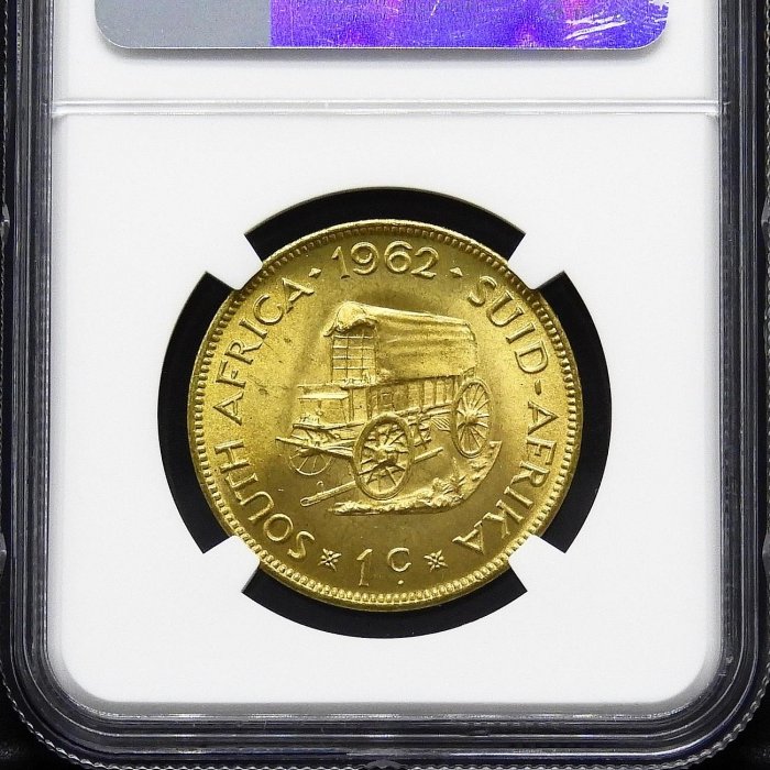 【周日結標】(Y052-32)=鑑定幣=1962年 南非 1CENT銅幣=1枚=NGC MS65 =保真 | Yahoo拍賣