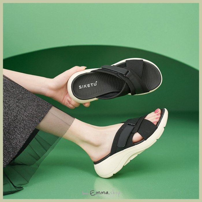 EmmaShop艾購物-韓國同步上新-運動風厚底輕量寬版交叉涼拖/拖鞋 | Yahoo拍賣