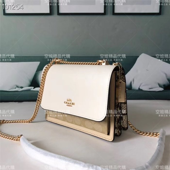 空姐精品代購 COACH 90635 KLARE 奧特萊斯 蔻馳新款 蛇紋拼牛皮 單肩斜挎 翻蓋鏈條女包 附購證下標送禮 | Yahoo拍賣