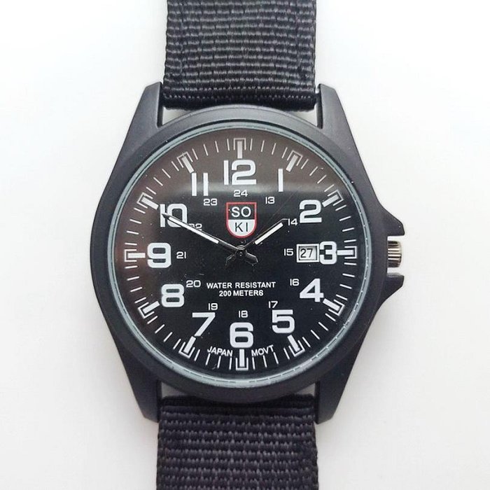 【timekeeper】 全新軍事風Soki霧黑大錶徑日期顯示石英錶(黑面) | Yahoo拍賣