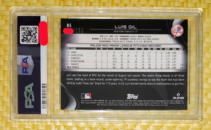 2022 Topps Chrome Black 洋基潛力王牌 Luis Gil 鑑定限150張紫亮新人卡 PSA 9 | Yahoo拍賣