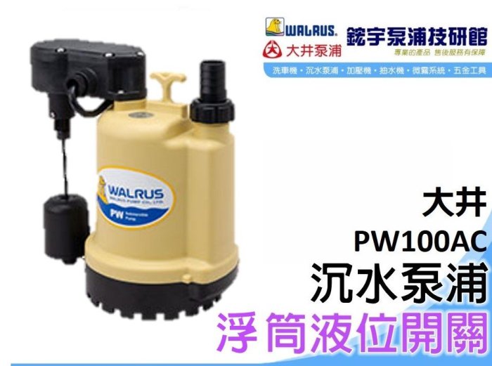 含稅 歡迎【鋐宇泵浦技研館】 大井 PW100AC 1/8HP 1" 附浮球液面開關 沈水泵浦 污水馬達 | Yahoo拍賣