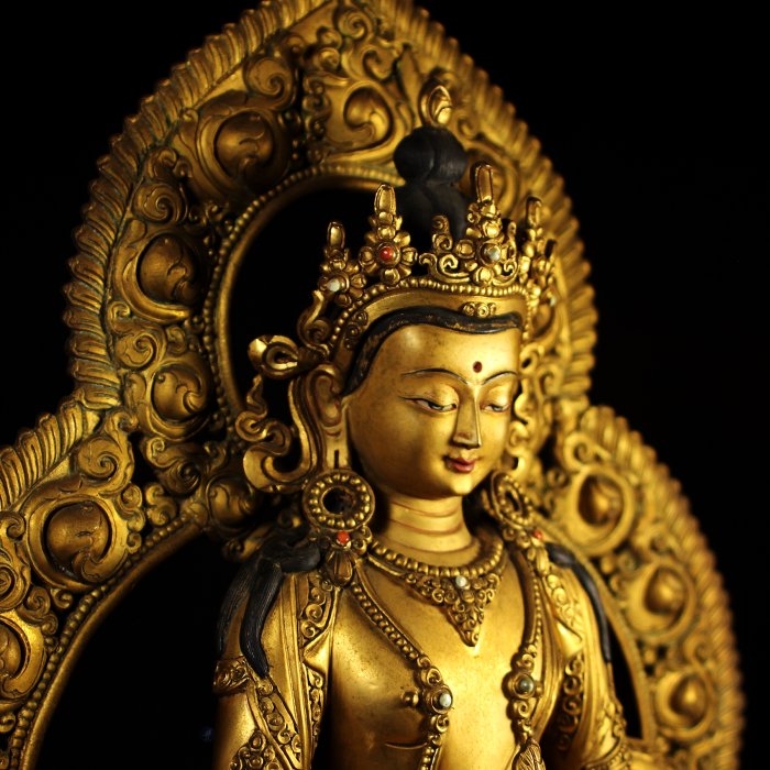 【桑園の】藏傳老件 鑄銅鎏金 長壽佛 2.6kg 純手工 西藏唐卡 佛像 封底 Q 2157 | Yahoo拍賣