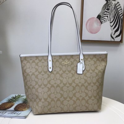 空姐精品代購 COACH 58292 蔻馳經典女士 PVC拼牛皮 手提購物袋 托特包 單肩包 媽咪包 肩背包 附購證 | Yahoo拍賣