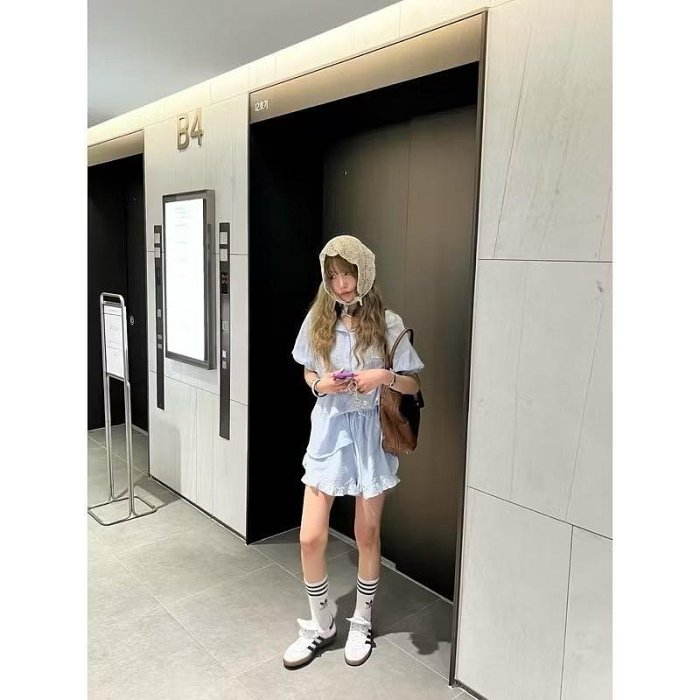 正韓 🇰🇷零零家薄款連帽襯衫短褲套裝 荷葉邊短褲 剪裁上衣 微寬鬆 zerozero 韓國代購 正韓套裝 上衣 襯衫 天藍色 set 一元起標 | Yahoo拍賣