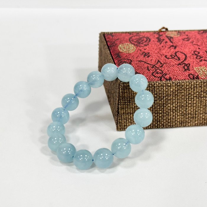 【居寶屋】精選 天然 海藍寶 手珠 手鍊 鎮定安神 緩解壓力 平衡身心靈 增加勇氣 積極向上 沉著穩重 C577 | Yahoo拍賣